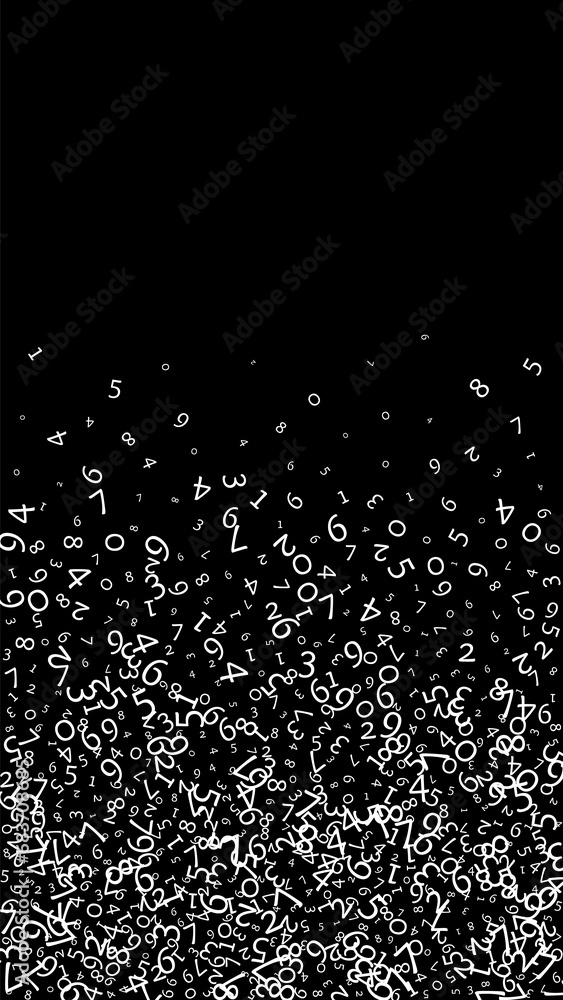 ภาพประกอบสต็อก Falling numbers, big data concept. Binary white messy ...
