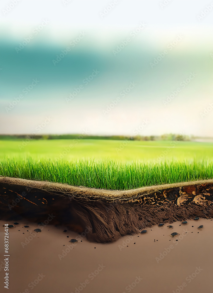 Cross-section soil image with grass roots, perfect for educational ...