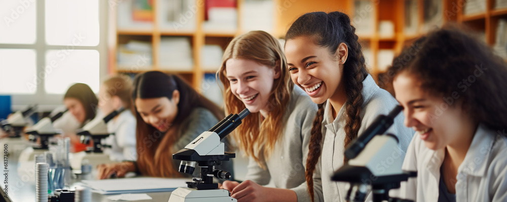 High school students using microscopes in the science class Stock Photo ...