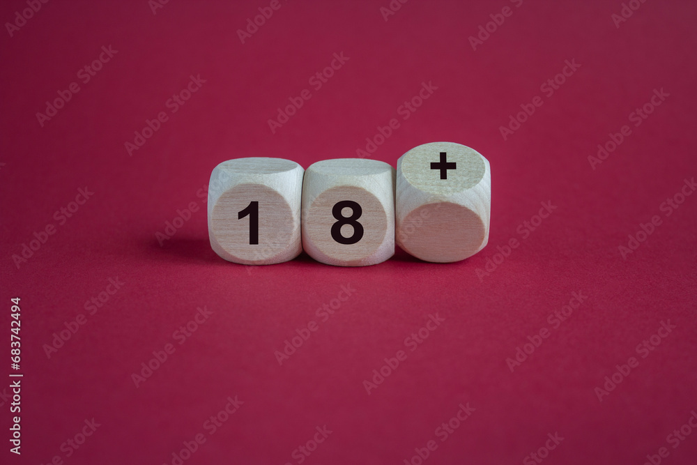 Dice form the expression 18 plus . Symbol for a age restriction ...