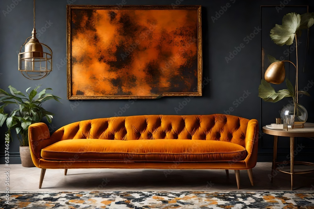 Craft an image of a Turmeric Color Sofa, accentuating its bold and ...