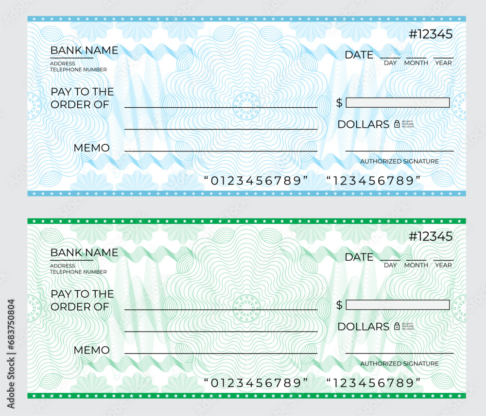 Blank cheque template of the cheque page with empty fields to fill in ...