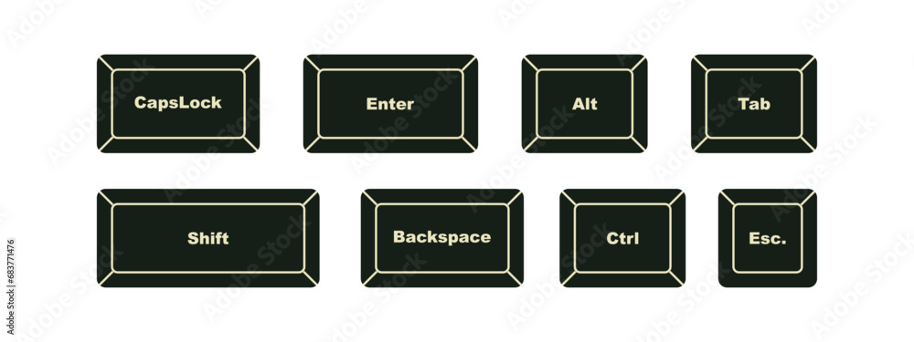 Keyboard Keys set. Escape, Backspace, control, shift, enter, capslock ... Keyboard Keys set. Escape, Backspace, control, shift, enter, capslock ...