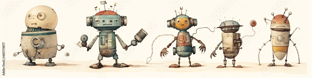 these four types of small robots depicted in the cartoon illustration ...