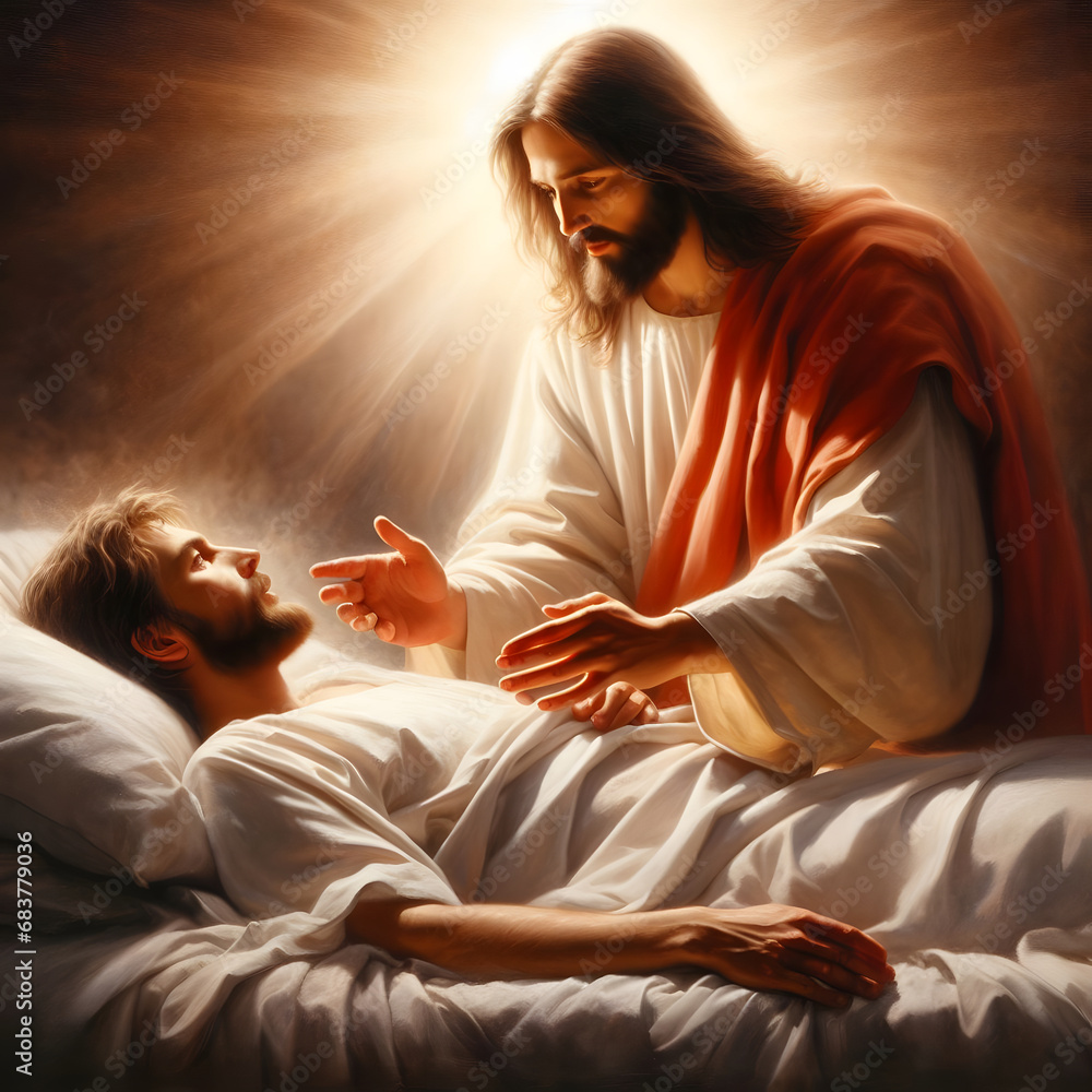 Jesus healing man Stock Illustration | Adobe Stock