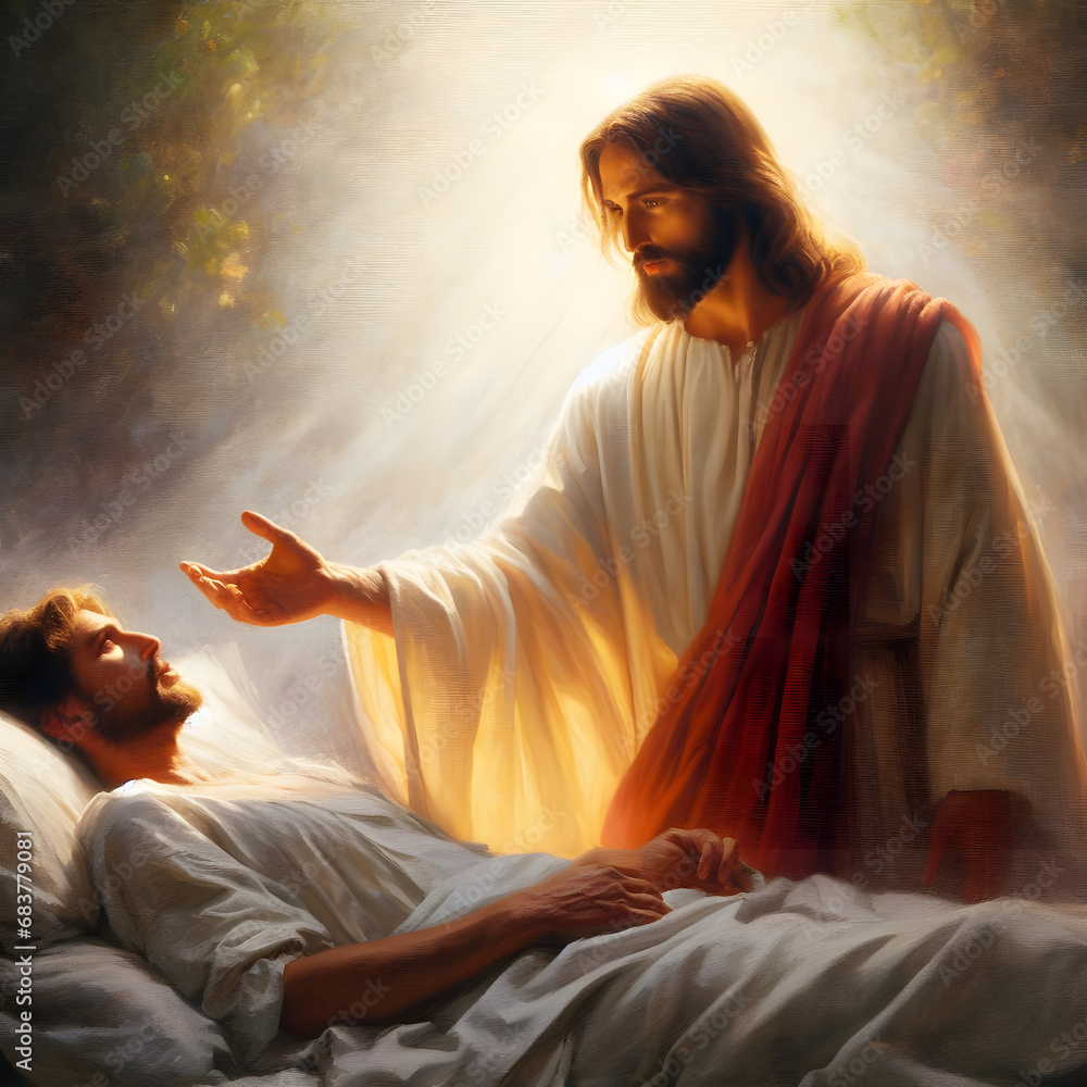 Jesus healing man Stock Illustration | Adobe Stock