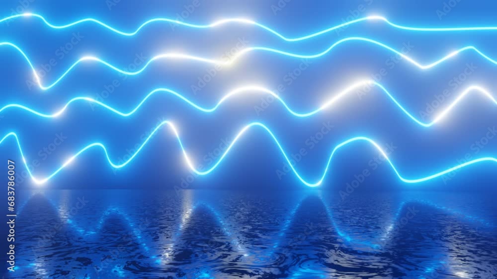 Neon Design of curved blue lines. 4K video with various neon elements ...