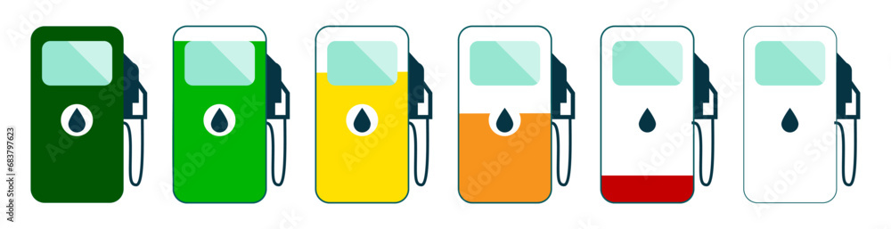 Set of fuel icons vectors. Full and empty fuel tank indicator at the ...