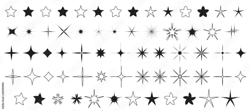 65 Different Star Shapes Vector Collection. Black Stars Outline Shapes ...