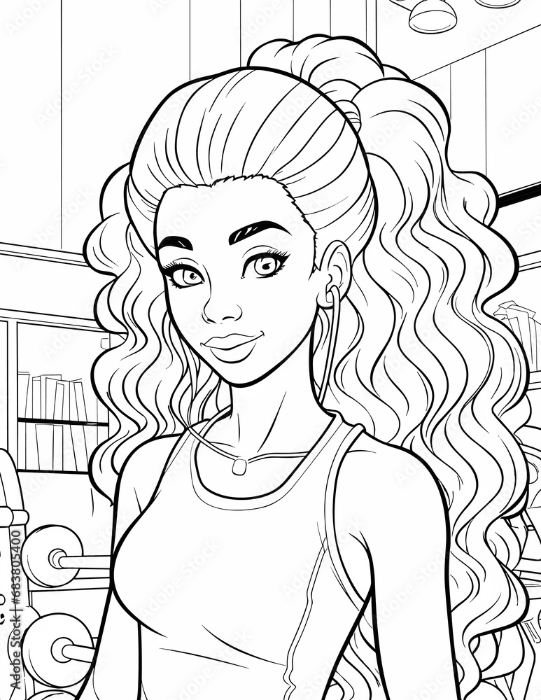 ภาพประกอบสต็อก Girl coloring page. Girl in Gym Coloring Page. sports ...