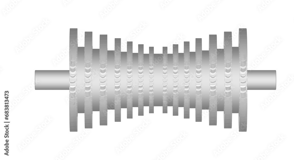 Steam turbine turbomachinery illustration showing several stages of ...