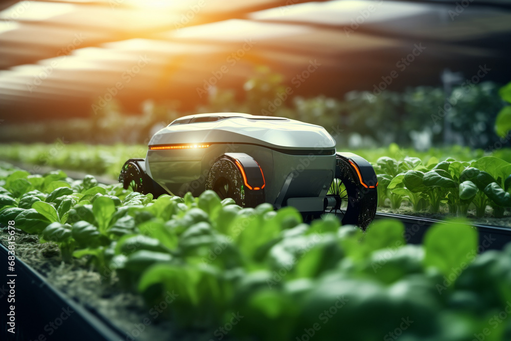 Smart agriculture robotic and autonomous tools is running through plant ...
