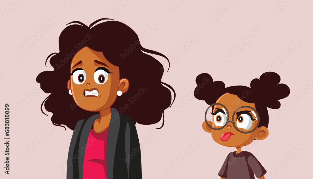 Rude Daughter Disrespecting Her Mother And Misbehaving Vector Cartoon Disobedient Girl Acting