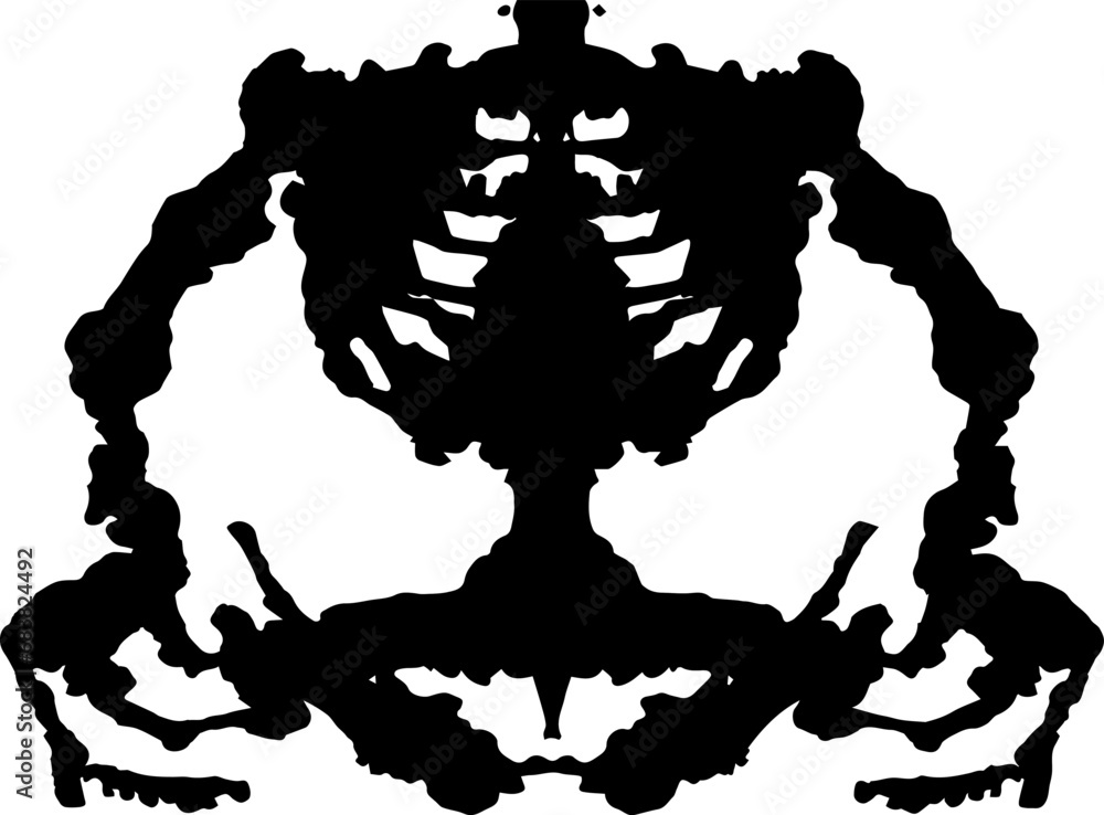 A vector drawing of an inkblot with the shape of a part of a skeleton ...