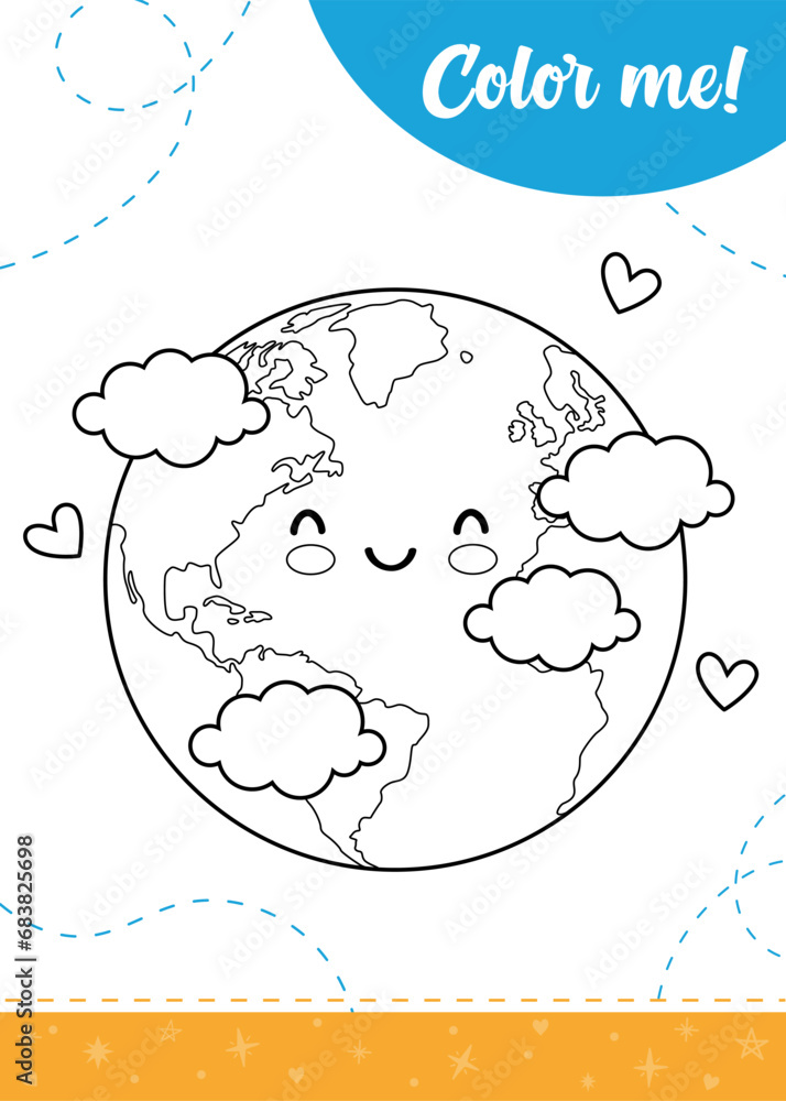 Coloring page for kids with cartoon Earth character. A printable ...