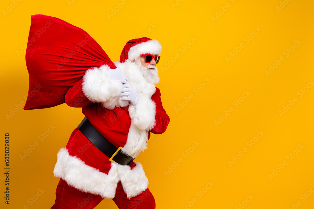 Side view photo of saint nicholas celebrate christmas winter holiday ...