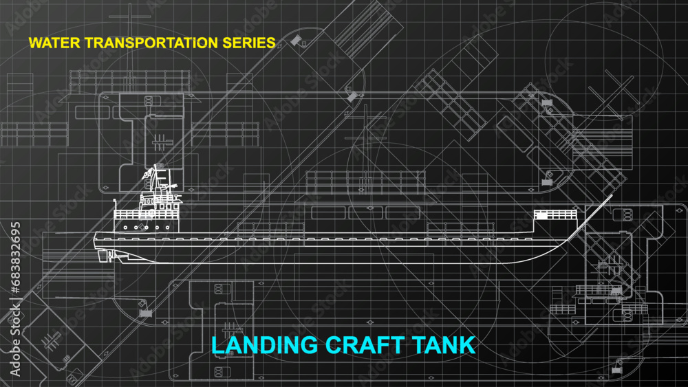Landing Craft Tank model. Line art sketch wallpaper of water ...