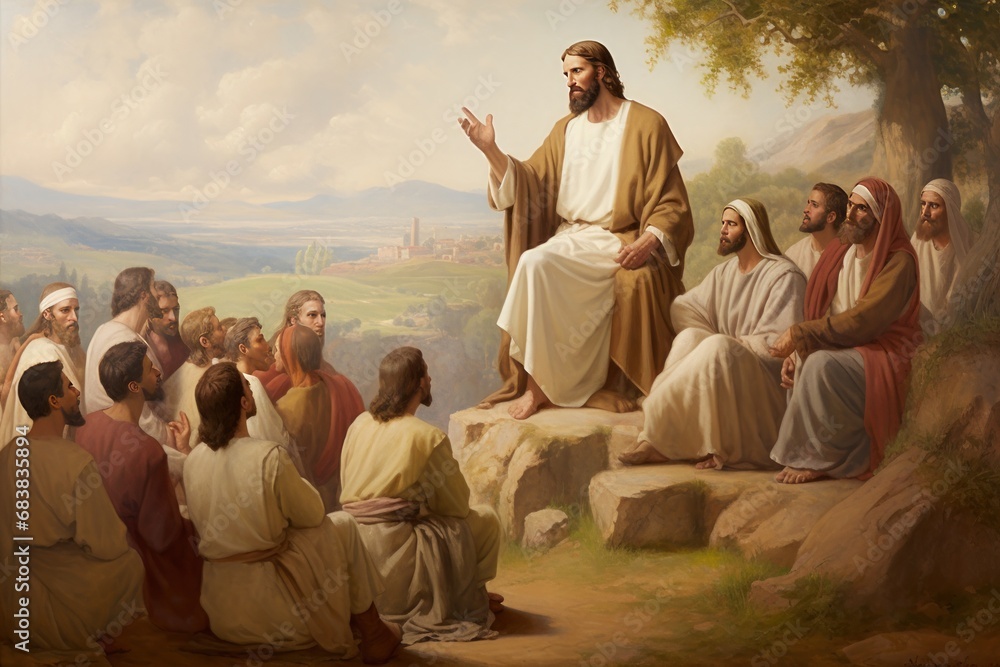 Ilustrace „Fresco of the Sermon on the Plain, Jesus teaching about ...