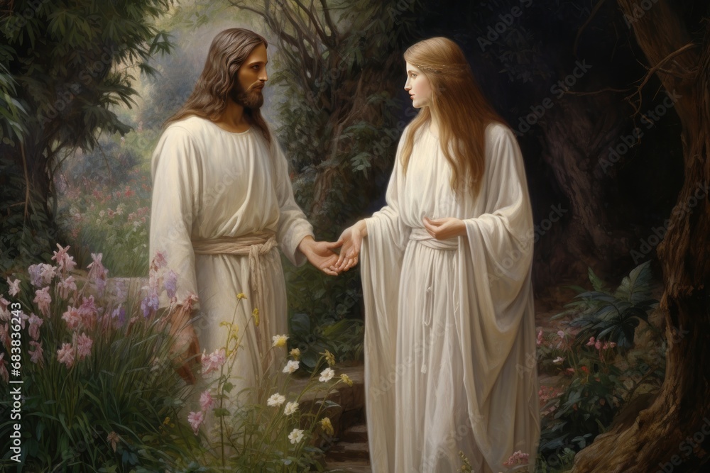 Mary Magdalene encountering the resurrected Jesus in a garden Stock ... Mary Magdalene encountering the resurrected Jesus in a garden Stock ...