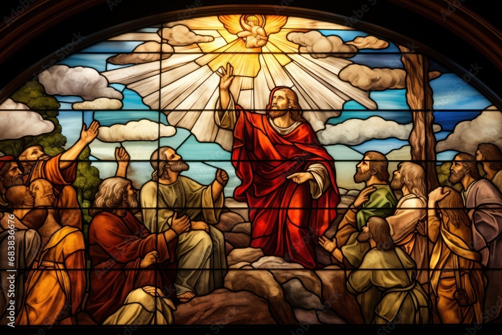 Stained glass window depicting a biblical scene in a church ...