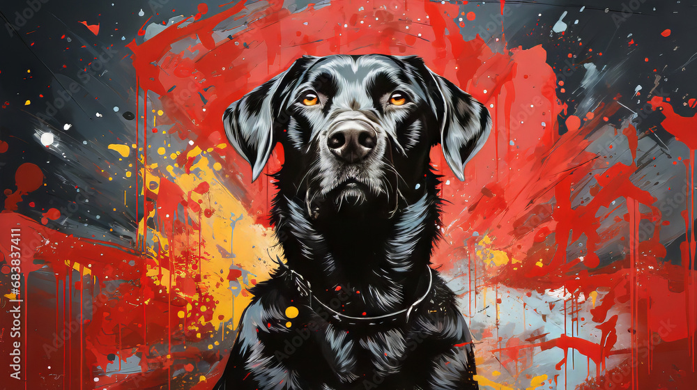 "Vigilant Gaze" A canine's steadfast look, set against a backdrop of ...