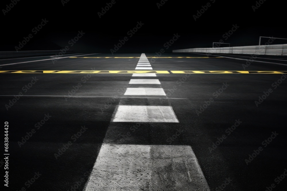 Foto de Start and Finish, Front line of asphalt street with sign of ...