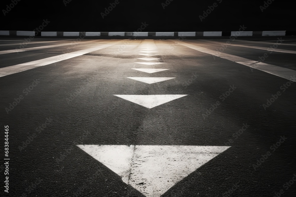 Start and Finish, Front line of asphalt street with sign of start and ...