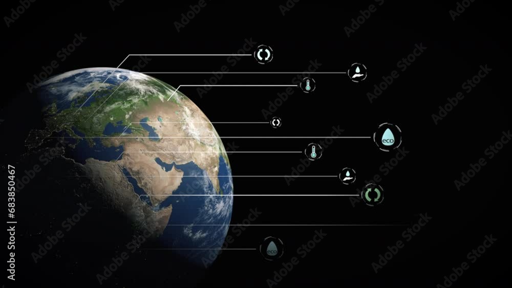 Satellite view of planet Earth lit by sun. Augmented reality with ...