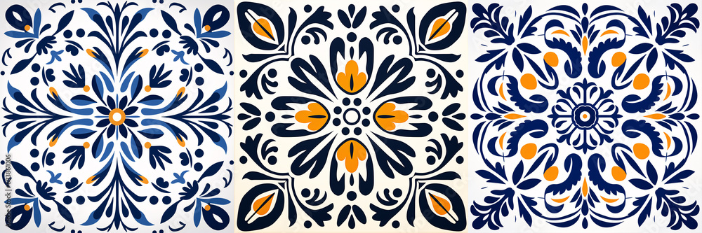 Elegant baroque ceramic tile featuring a blossoming white-and-blue ...