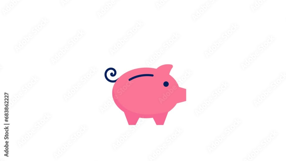 2d animation Piggy bank and coins animation. 2d flat cartoon style ...