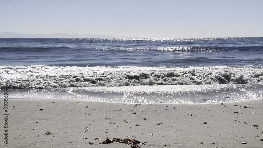 Santa Barbara ocean beach with Santa Cruz Island view on a bright ...
