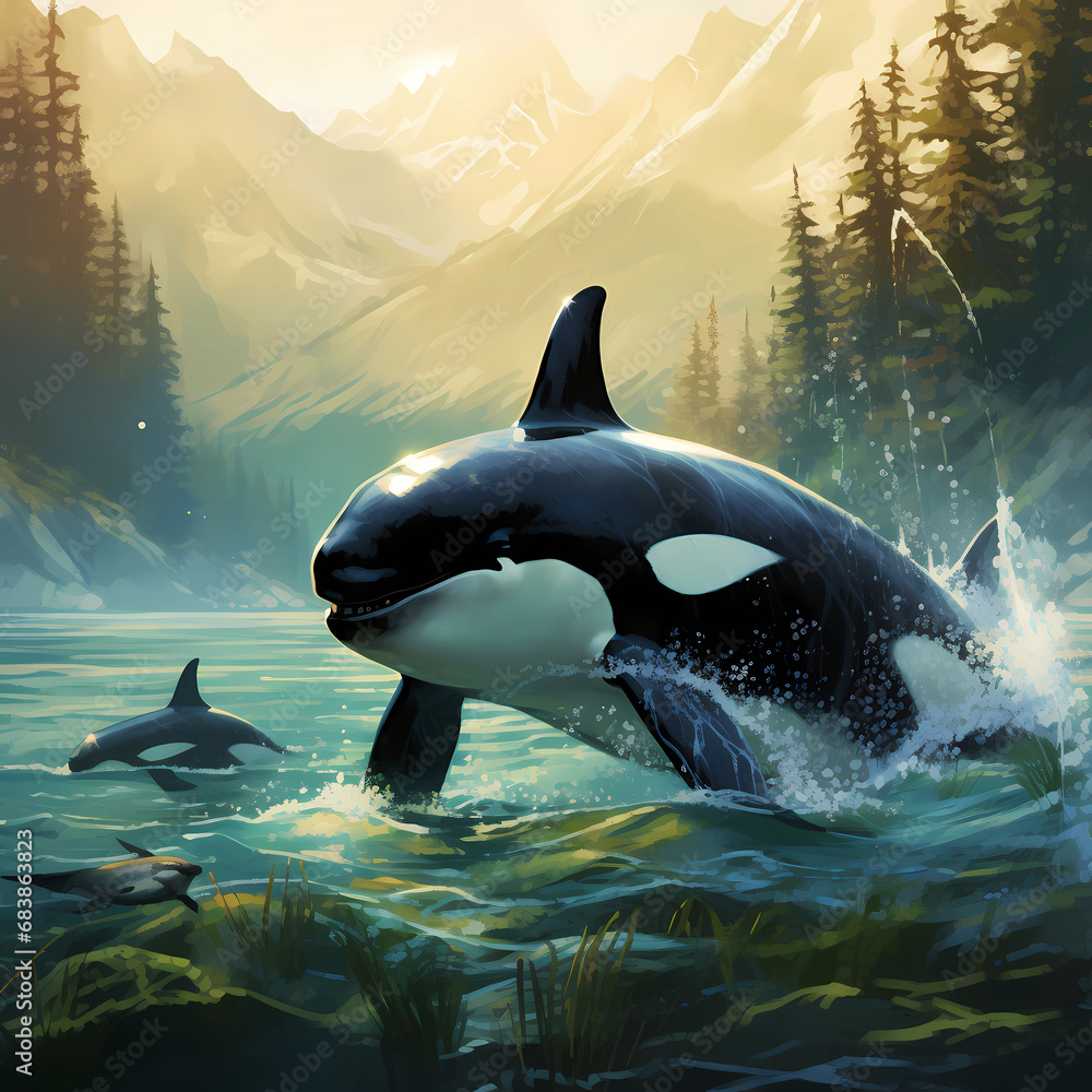orca in water landscape Stock Photo | Adobe Stock