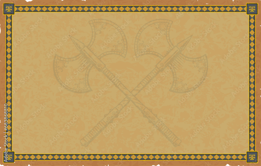 Large Parchment with Fleur de Lis Frame and Crossed Double Axes Stock ...