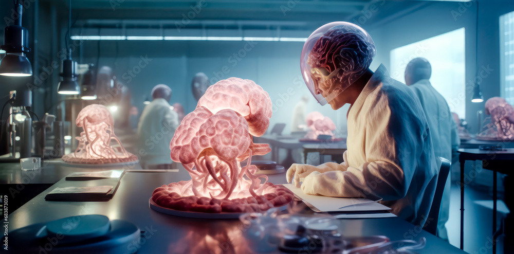 scientist researcher with glowing luminous brain,develops and ...