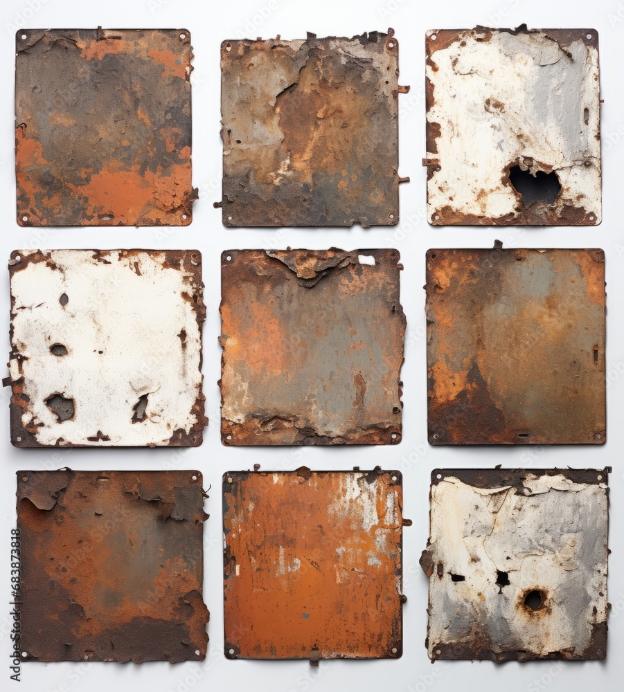 Exploring Vintage Aesthetics: A Study of Six Rust-Covered Metal Plates ...