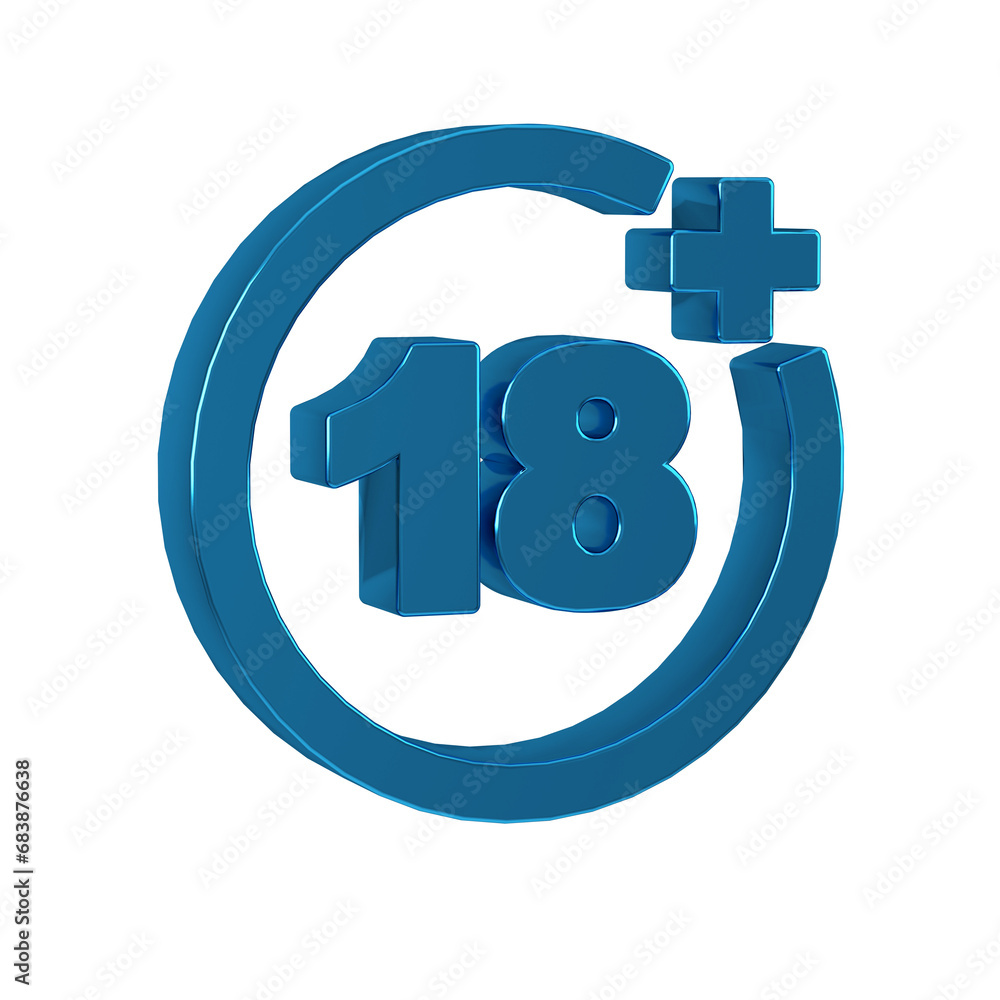Blue Plus 18 movie icon isolated on transparent background. Adult ...