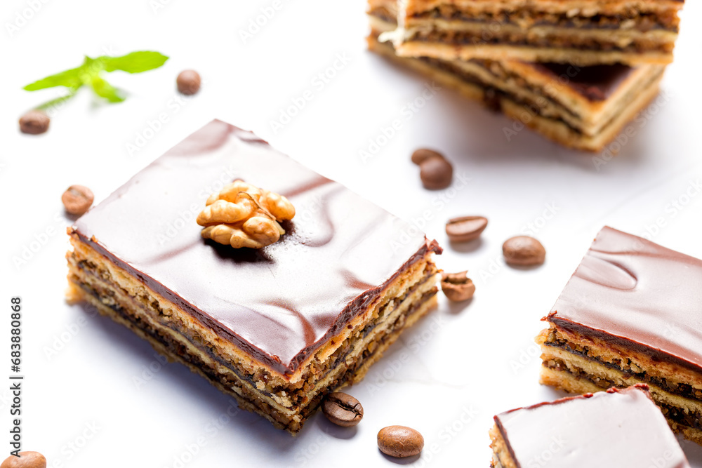 Gerbeaud Cake. Zserbo . Traditional Hungarian multi-layer cake Stock ...