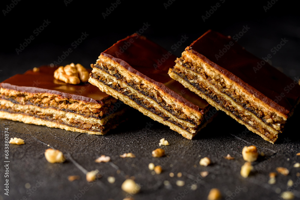 Gerbeaud Cake. Zserbo . Traditional Hungarian multi-layer cake Stock ...