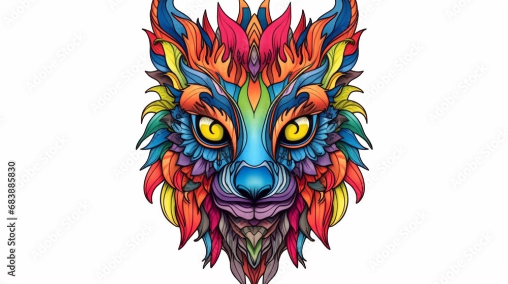 colorfull fantasy animal face black outline cartoon.Generative AI Stock ...