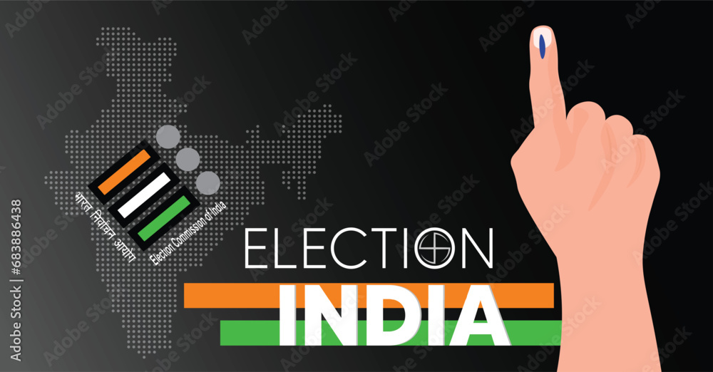 election in India with election sign Indian dotted map vector poster ...