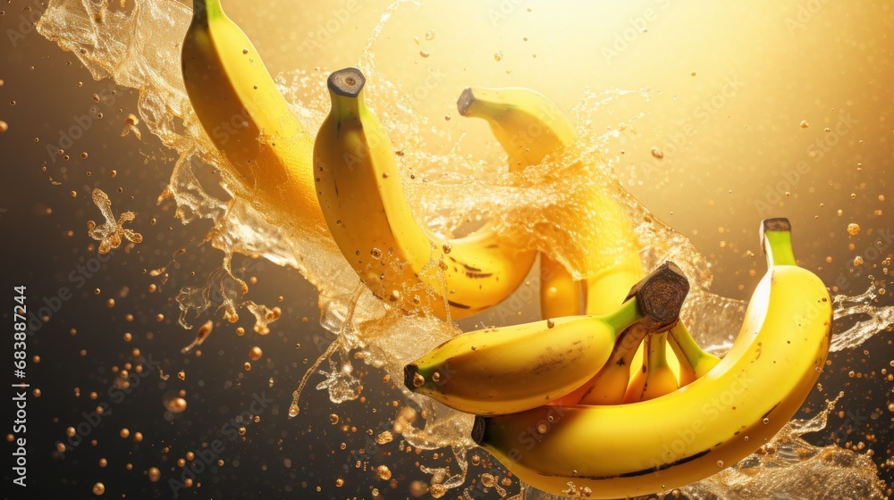 a bunch of bananas floating in the water with splashing water on the ...