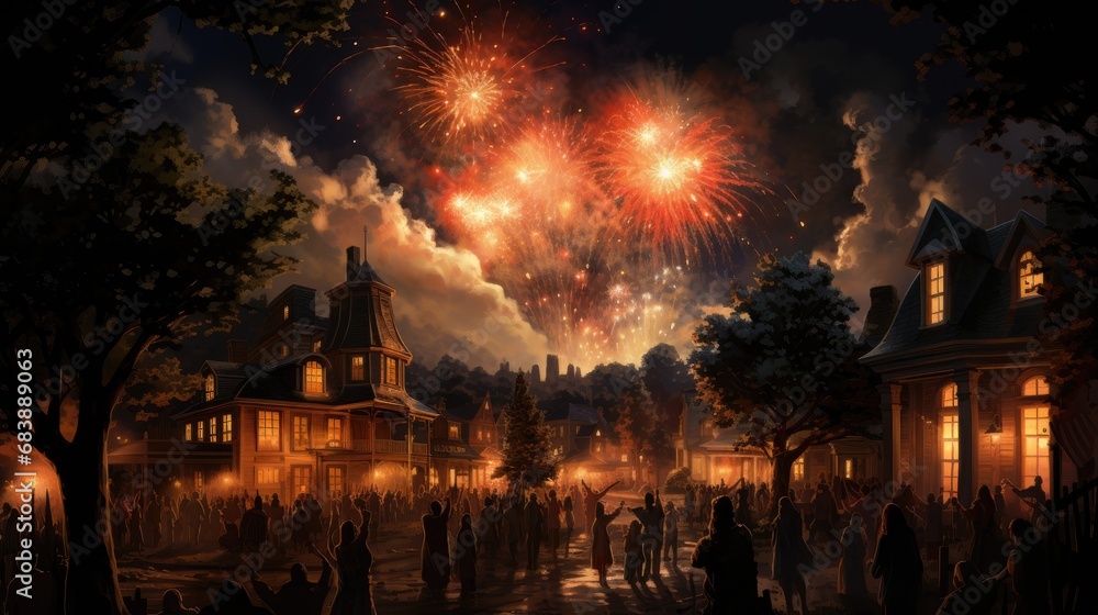 Community Farewell Marked by Grand Fireworks Show Stock Illustration ...