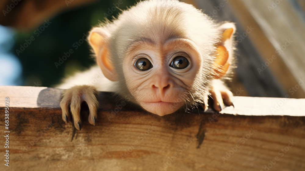 A cute capuchin monkey caught in a moment of curiosity, offering an ...