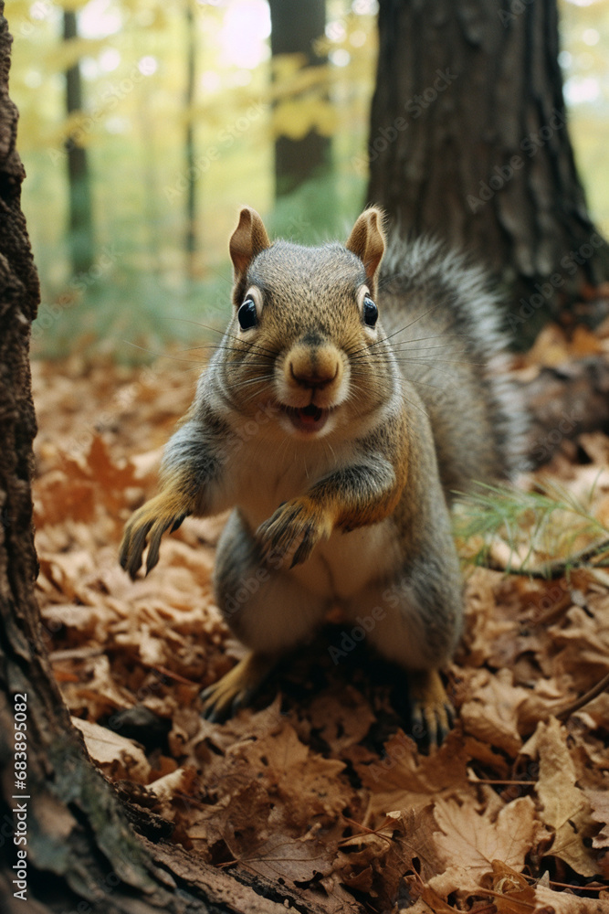 A spirited scene of a squirrel engaged in a scamper, adding a dynamic ...