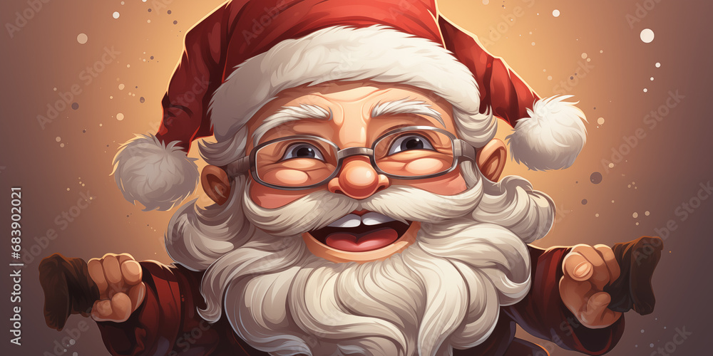 Nikolaus Gesicht mit Bart und Nikolausmütze lacht als Zeichnung ...