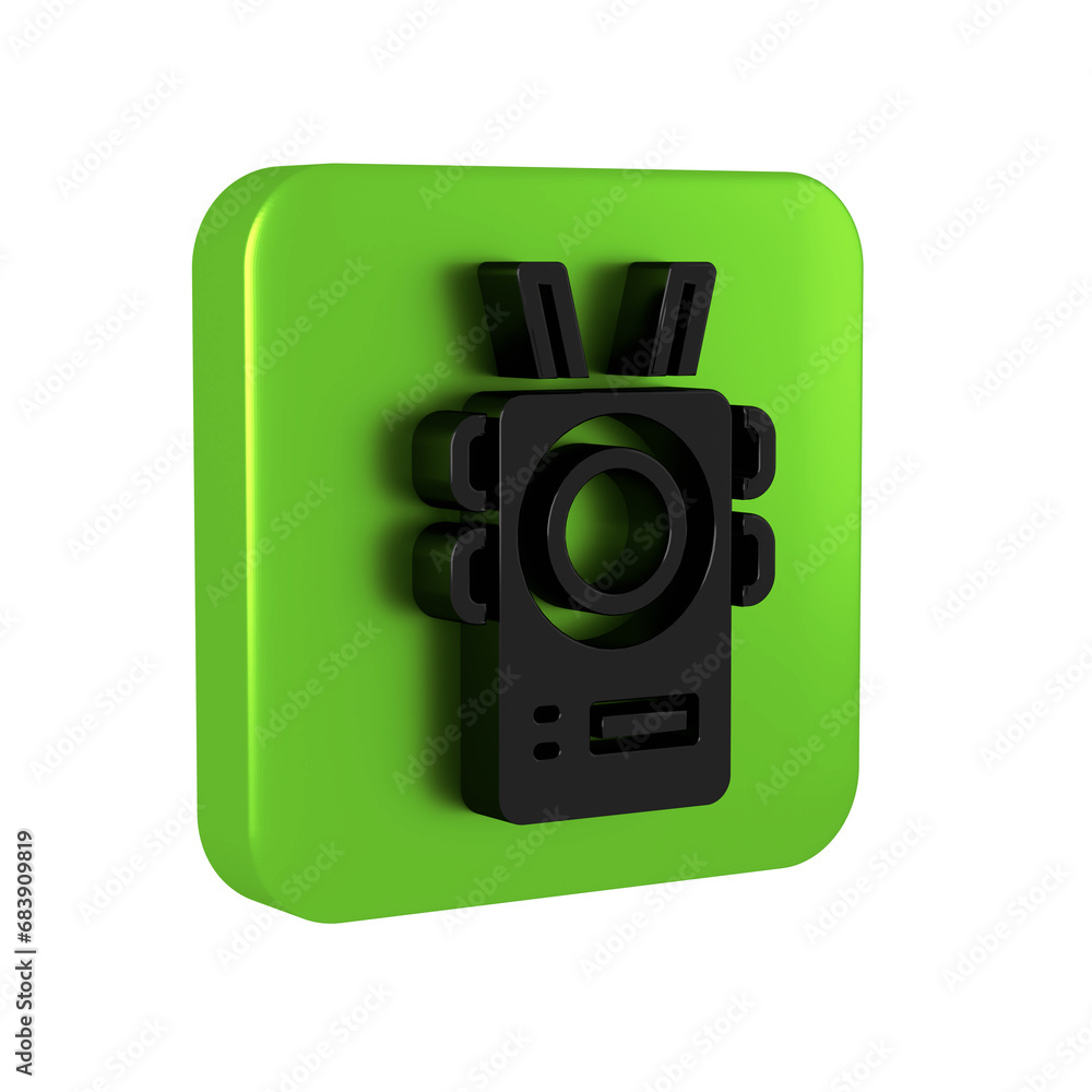 Black Police body camera icon isolated on transparent background. Green ...