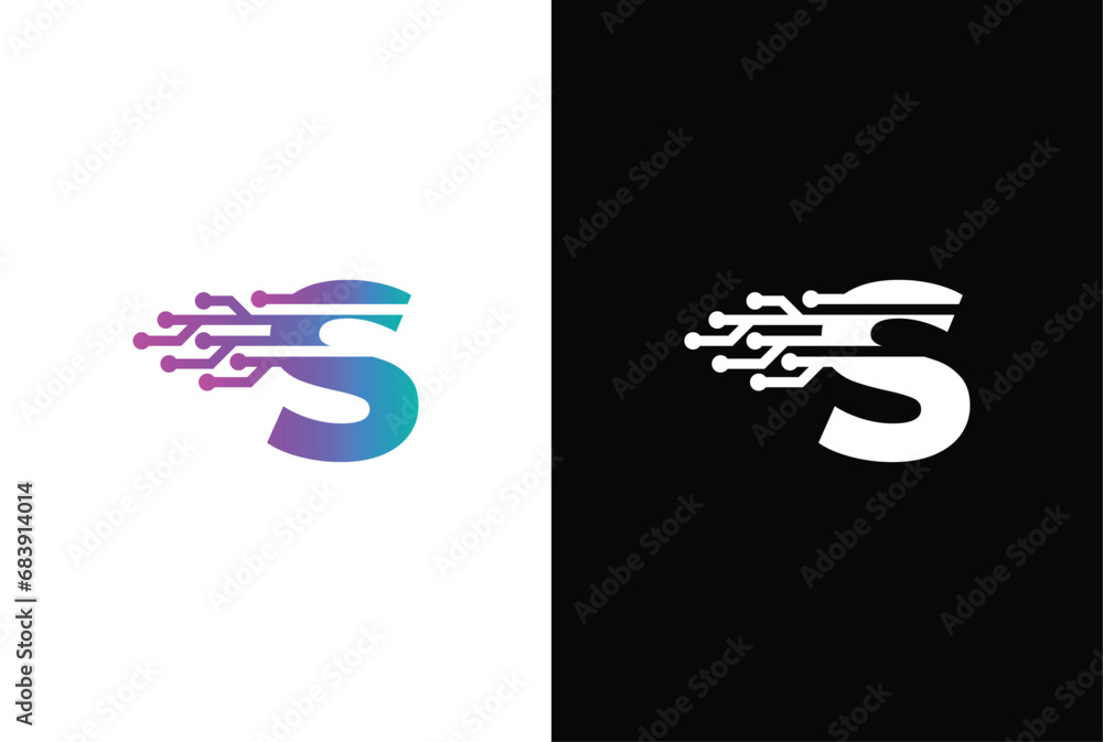 Initial letter S Software Logo. Letter S technology circuit letter logo ...