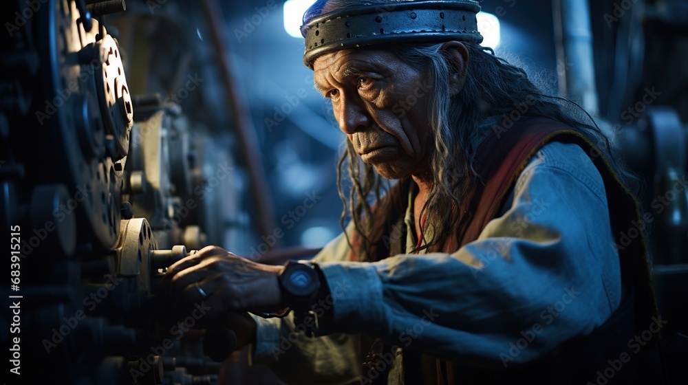Native American indigenous mechanical engineer working on Industry ...