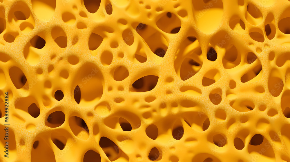 Seamless close-up texture of yellow porous sponge with irregular holes ...