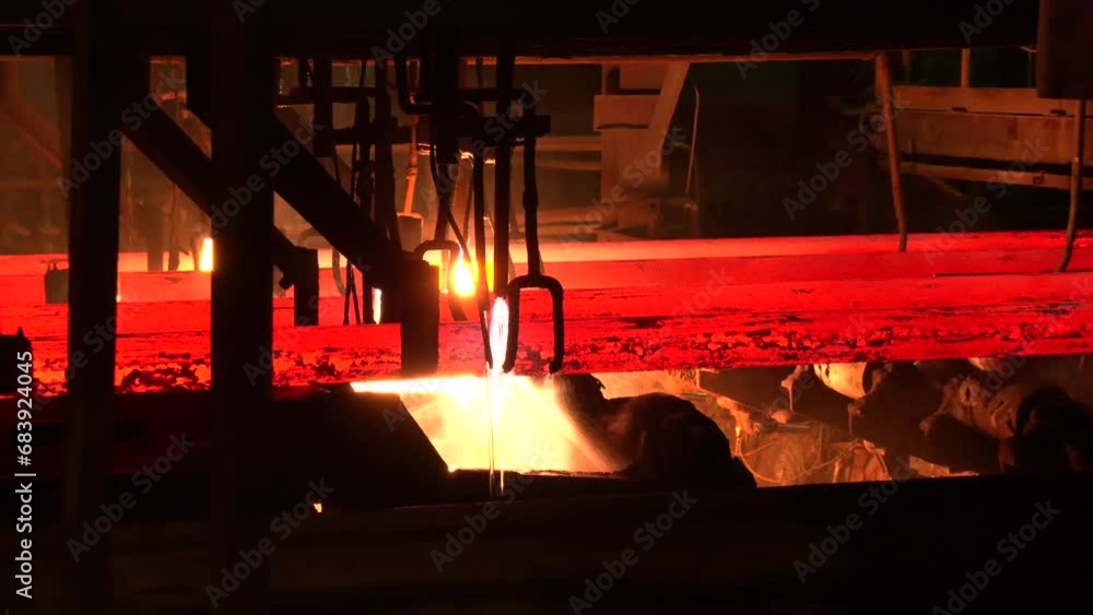Iron foundry. Continuous casting machine. Production of steel billets ...